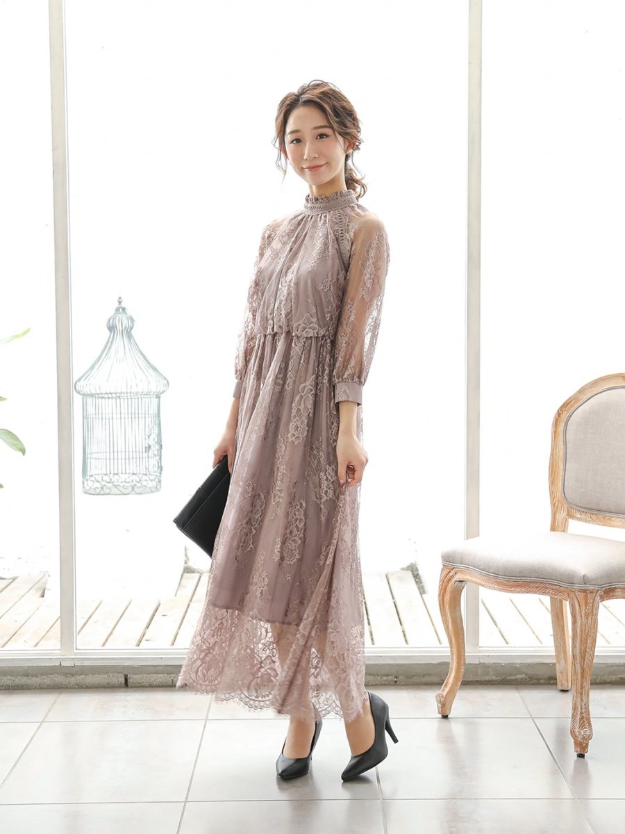 総レースウエストギャザーフレアドレス – Lien lab.